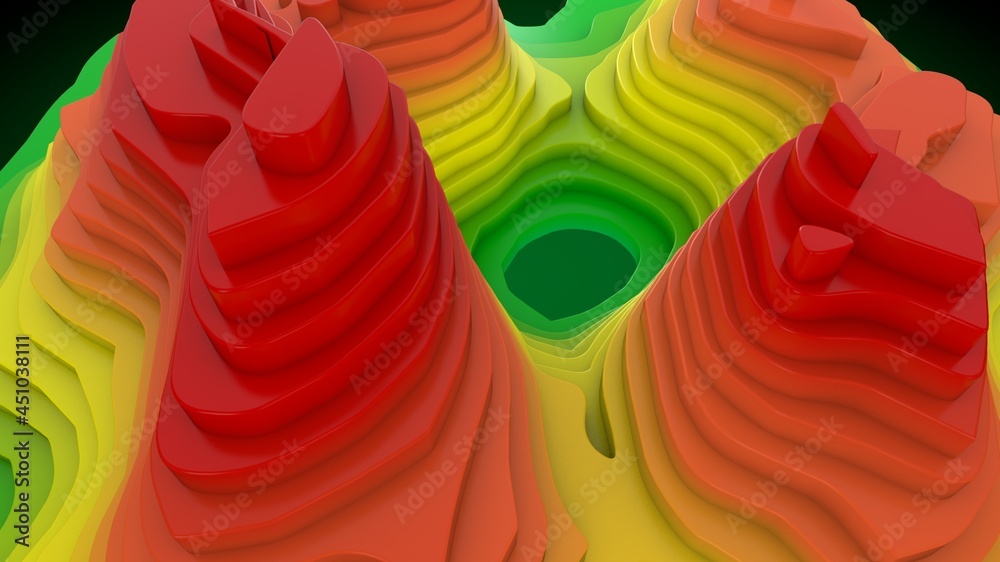 Modelo abstracto 3d de ondas con degradado. Render tridimensional de ...