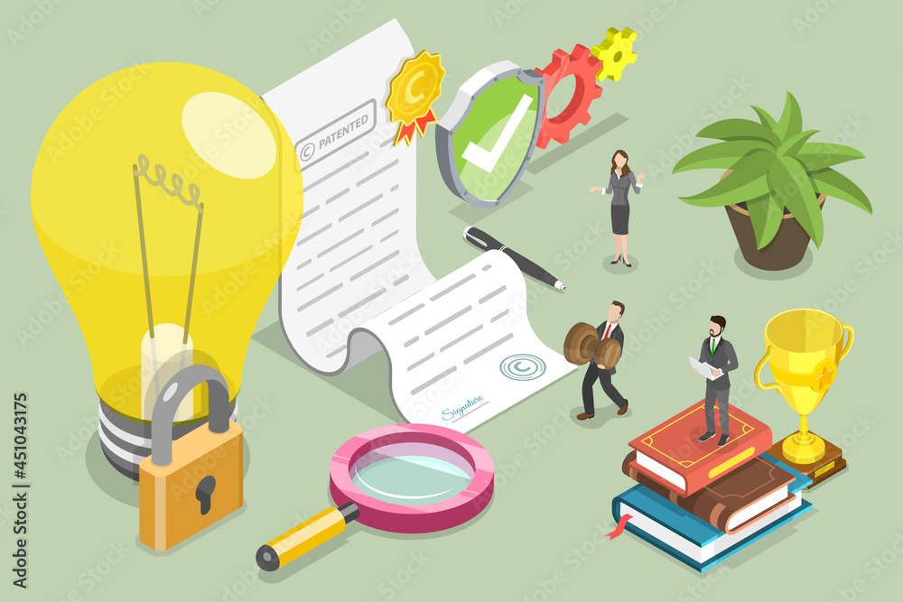 3D Isometric Flat Vector Conceptual Illustration of Copyright and ...