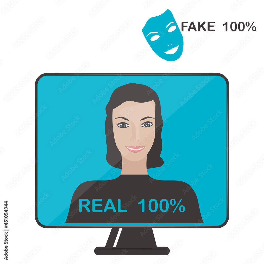 Vecteur Stock Woman's face on the monitor screen and mask - vector ...