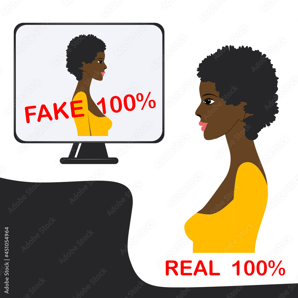 Falsification Reality And Fake African Girl Vector Deepfake Artificial Intelligence