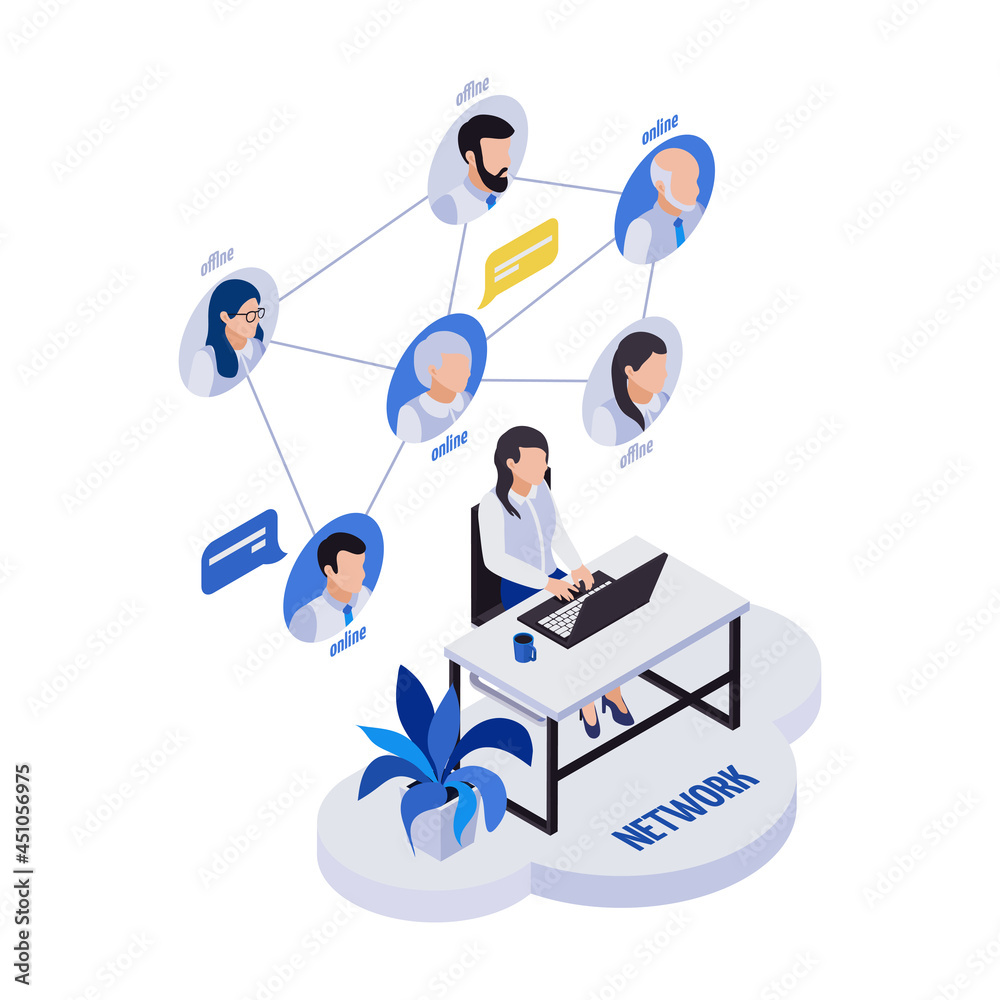 Remote Management Distant Work Isometric Icons Composition With Woman ...