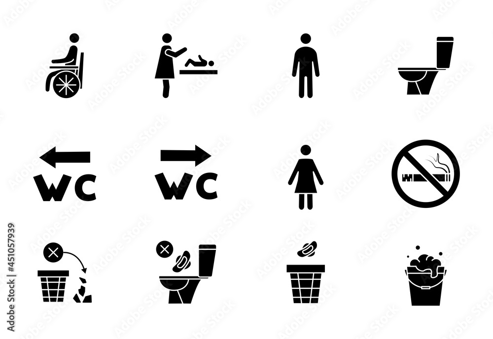 Vetor do Stock: Restroom icons. Man, woman, wheelchair person symbol ...