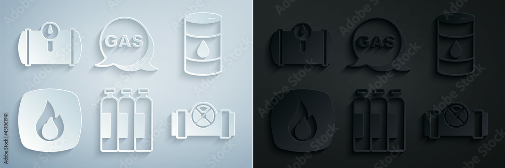 Set Industrial gas cylinder tank, Barrel oil, Fire flame, Metallic ...
