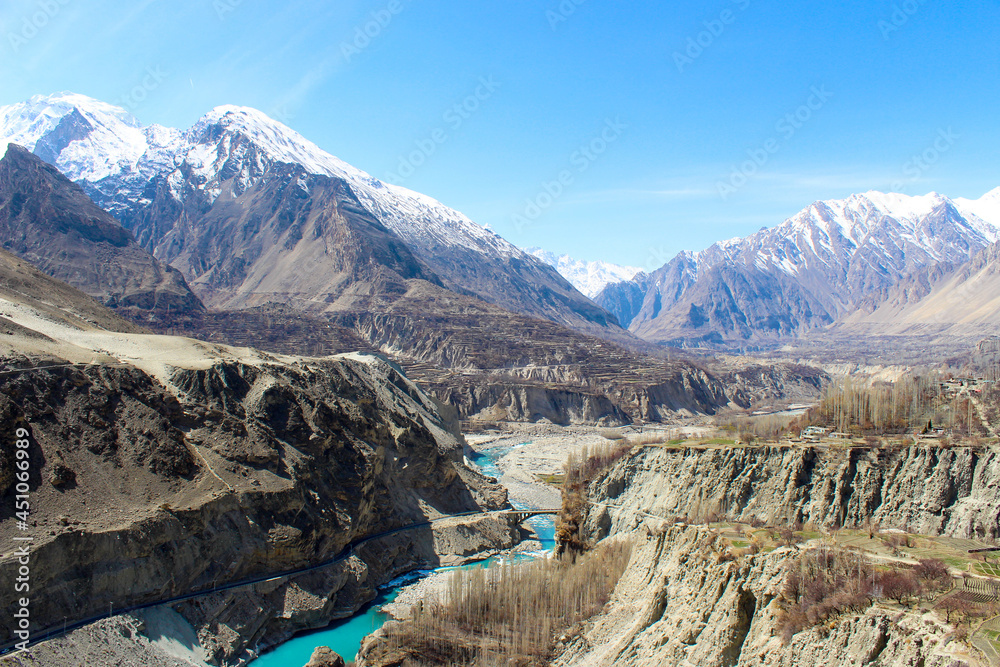 Hunza valley mountains landscape at sunrise in north Pakistan, Gilgit ...