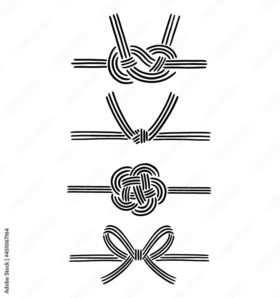 Japanese celebration knot set illustration. Hand drawn sketch. Japanese ...