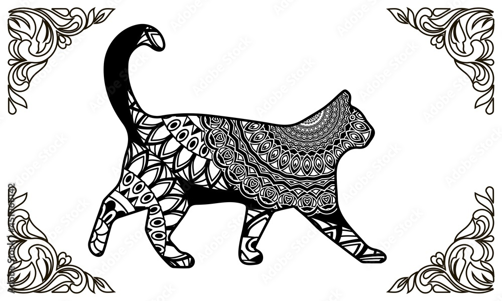 Cat coloring page for adult & kids.doodle cat coloring book. vector de ...