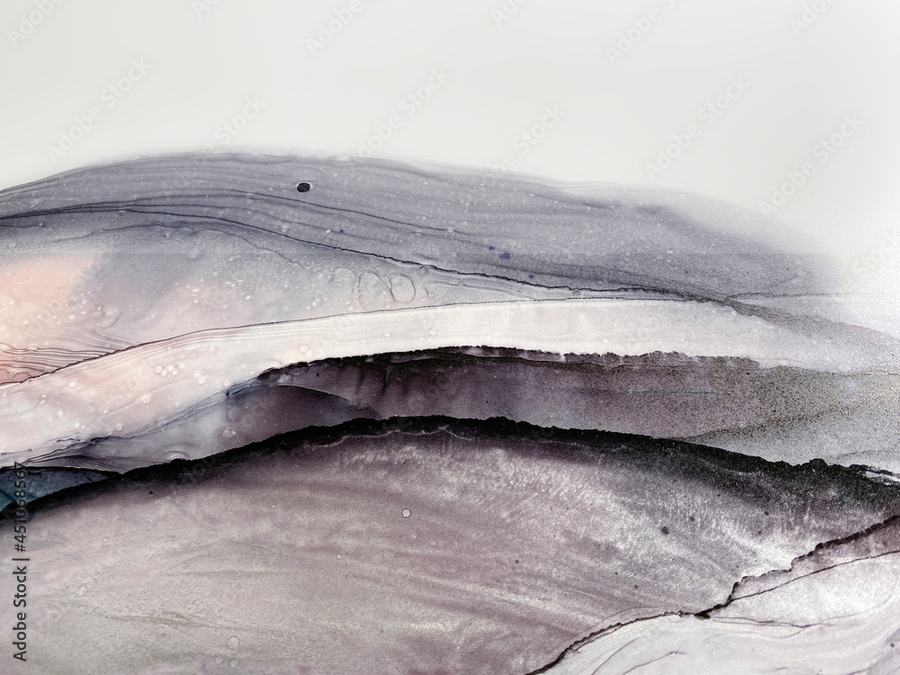 Abstract grey art with purple, green and silver paint — pearly ...