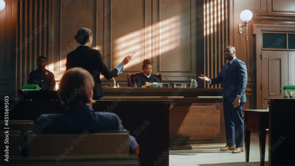 Court of Law Trial in Session: Charismatic Male Public Defender Making ...