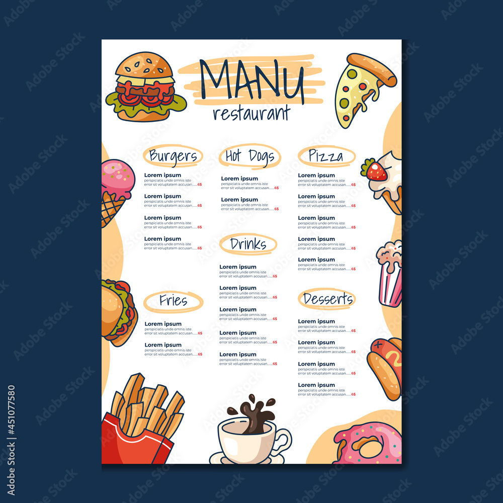 Fast food main menu template mock for cafe and restaurant design for ...