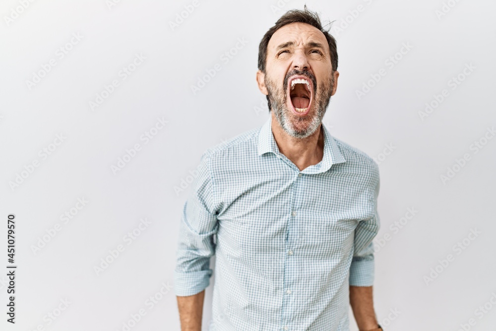 Middle age hispanic man with beard standing over isolated background ...