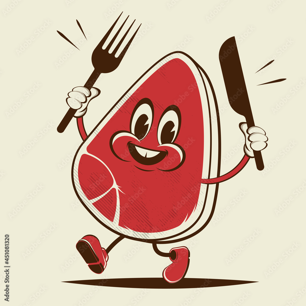 Funny Steak Retro Cartoon Illustration Stock Vector Adobe Stock