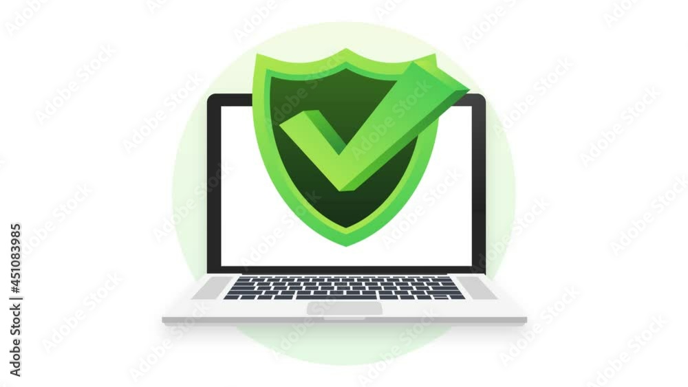 Laptop with checkmark or tick notification in bubble. Approved choice ...