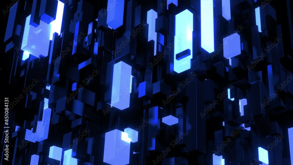 Dark science fiction blue background. Abstract looped 4k dark bg neon ...