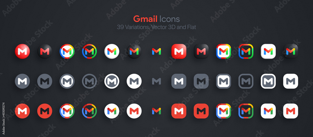 Gmail Icons Vector Set Modern 3D And Flat In Different Variations ...