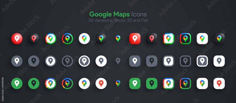 Google Maps Icons Vector Set Modern 3D And Flat In Different Variations ...