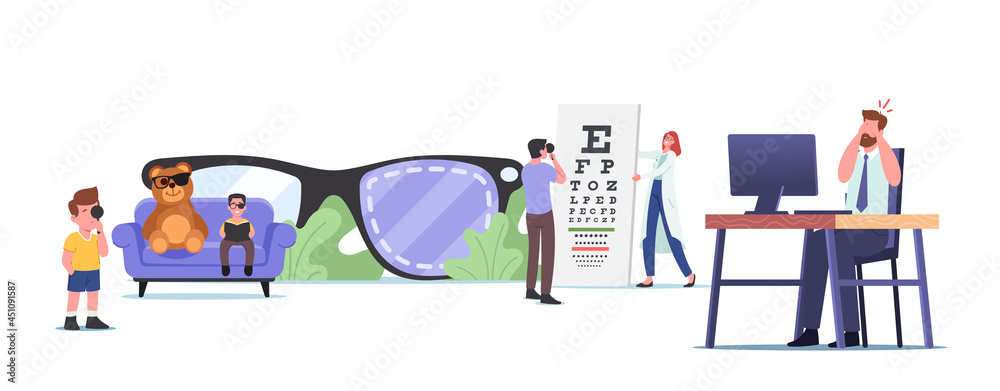 Lazy Eye Amblyopia, Strabismus Disease Concept. Tiny Characters ...
