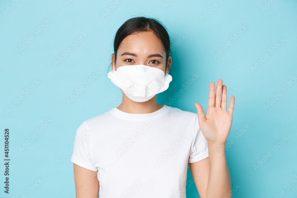 Covid-19, social distancing and coronavirus pandemic concept. Friendly ...