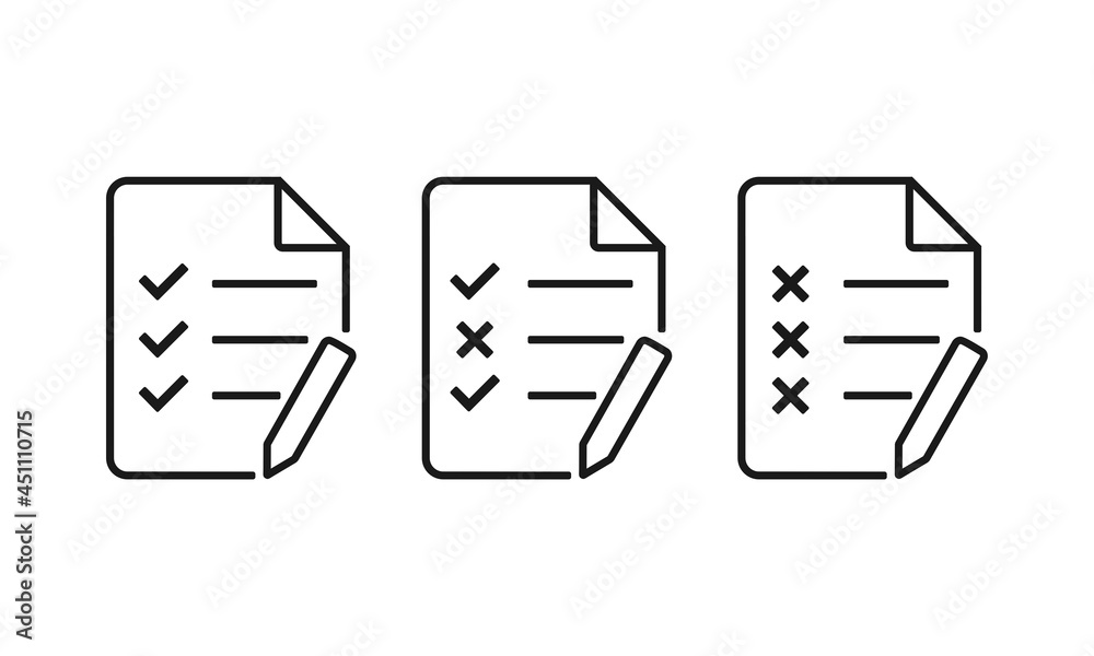 Document file with checklist and cross mark. Agreement and reject. Task ...