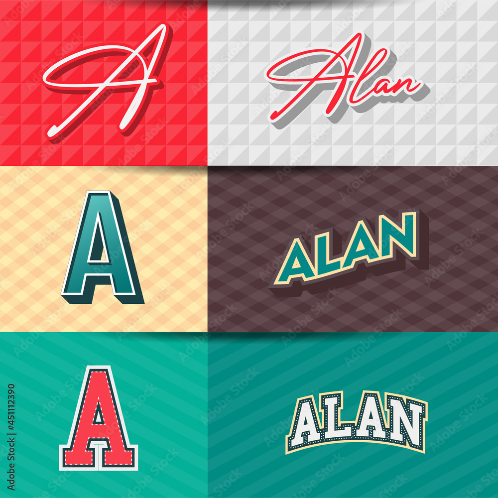,Male name,Alan in various Retro graphic design elements, set of vector ...