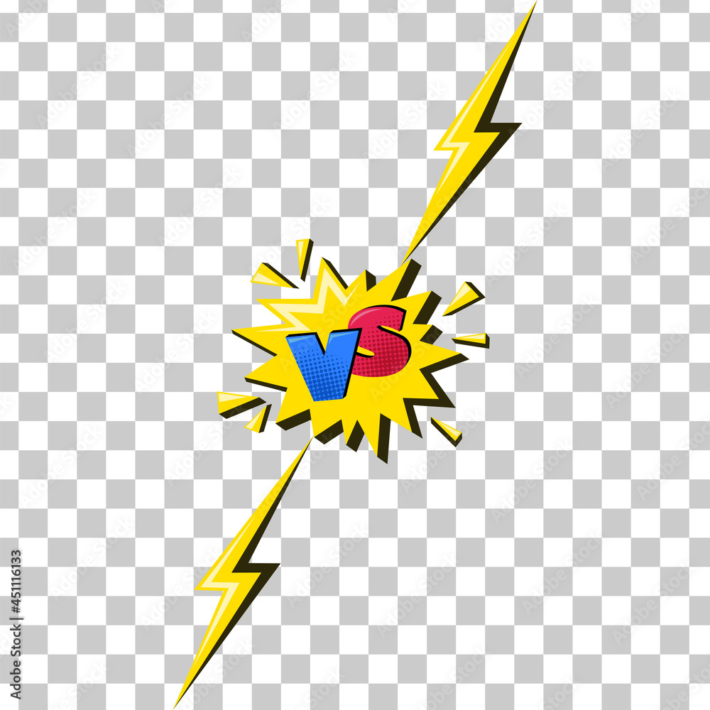 Lightning with versus sign. Comic challenge symbol with yellow flash ...