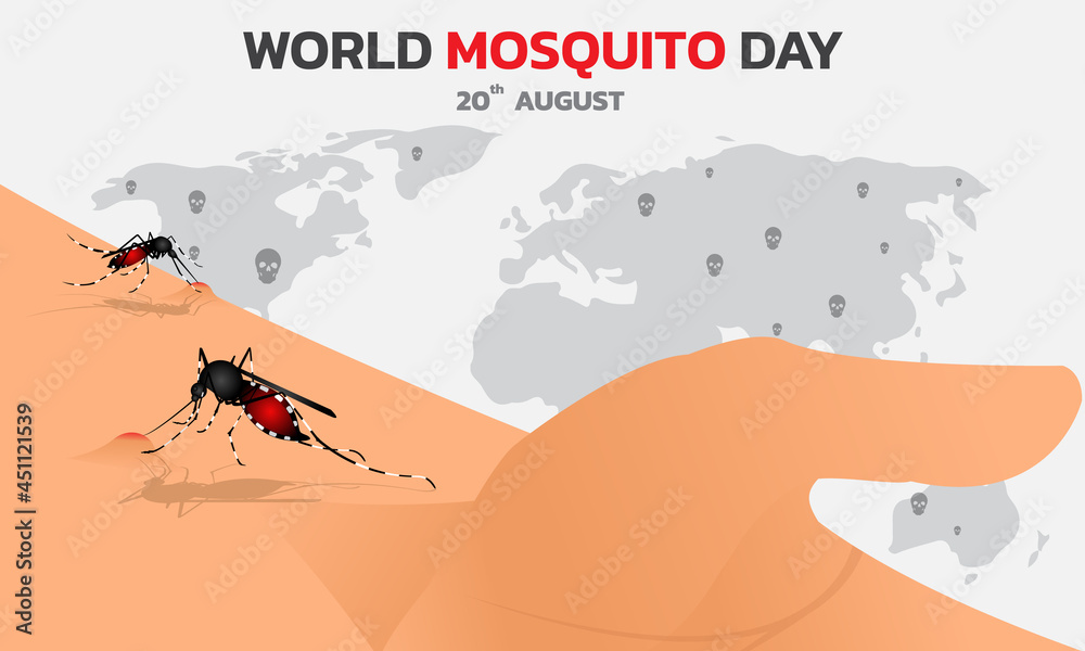 Mosquito Vector with world map Background, World Mosquito day, Malaria ...