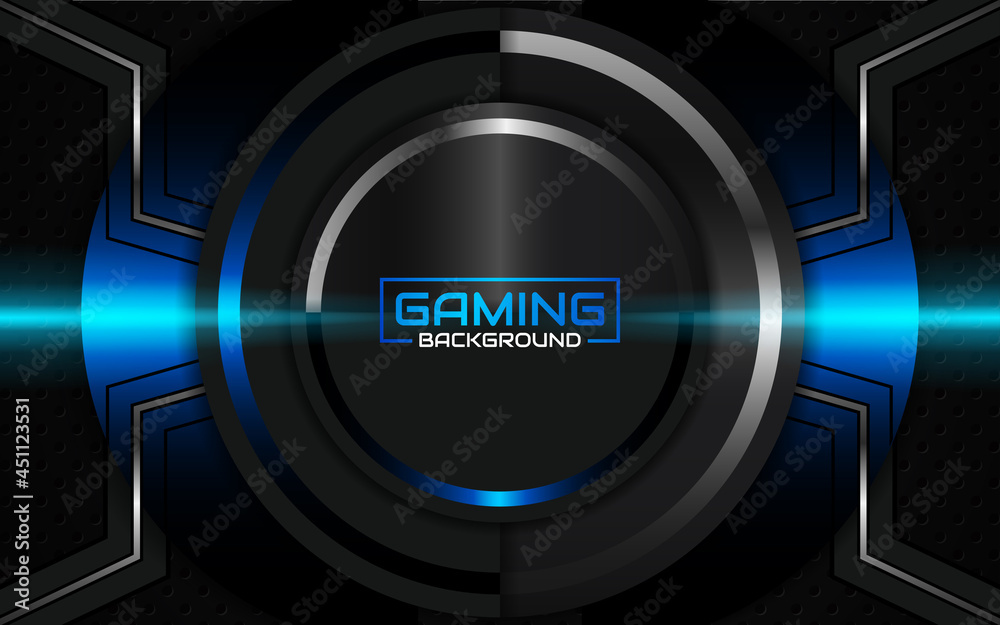 Abstract futuristic geometric black and blue gaming background with ...