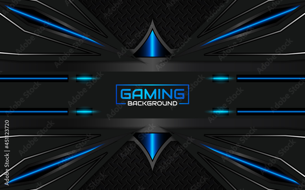 Abstract futuristic geometric black and blue gaming background with ...