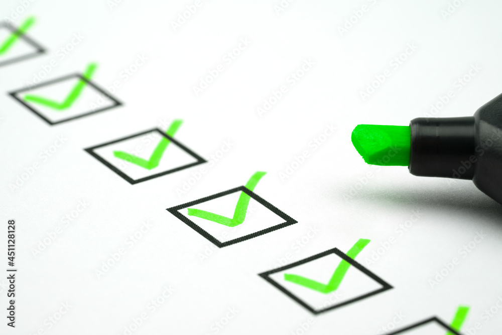 Green marking on checklist box with green pen, Checklist concept Stock ...