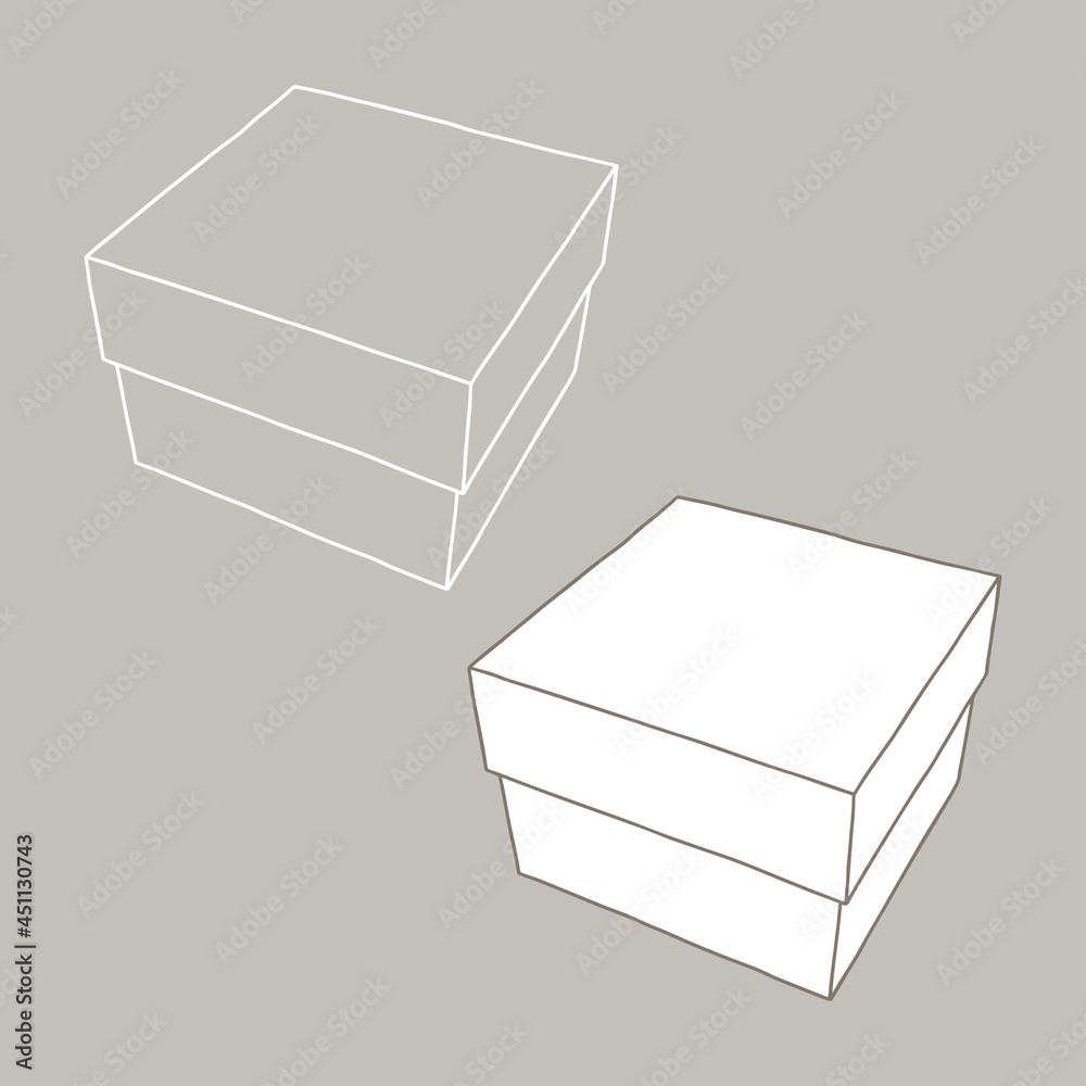 Outline box with a lid mockup. Vector illustration. Empty cardboard ...