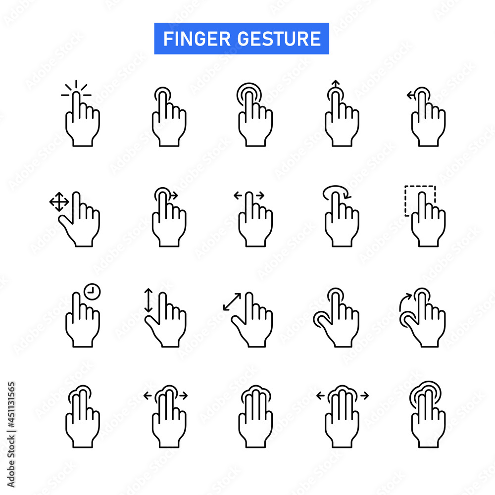 Line icon set of finger gestures on a touch screen device. Suitable for ...