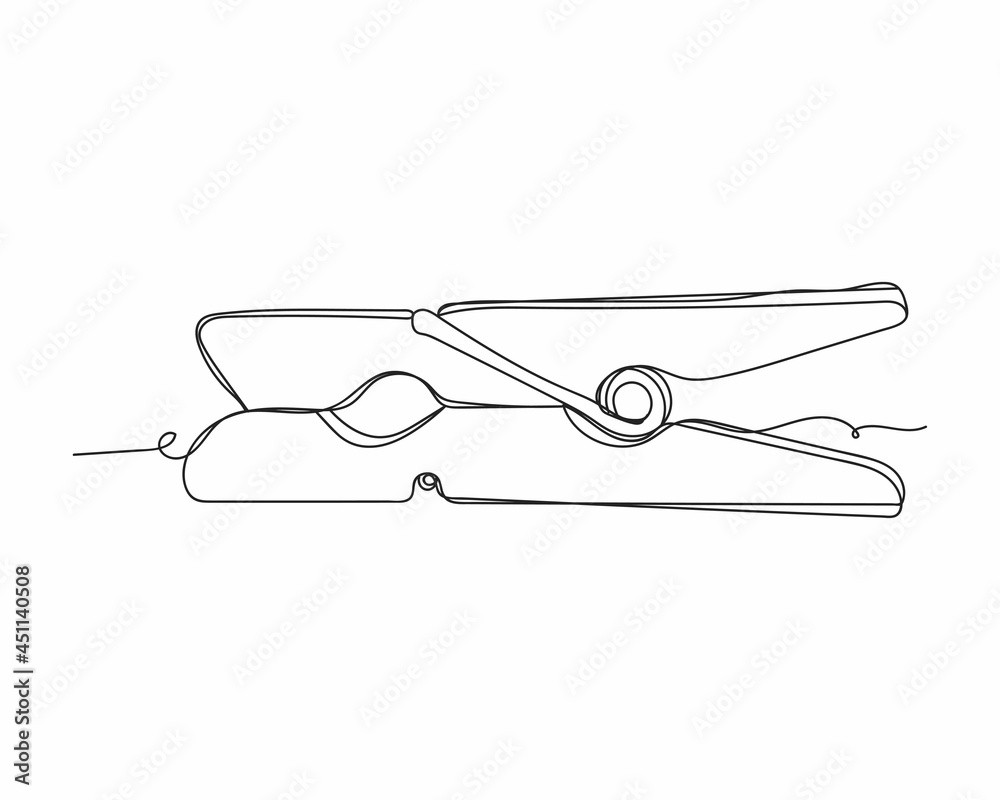 Continuous one line drawing of small clothespin in silhouette on a ...