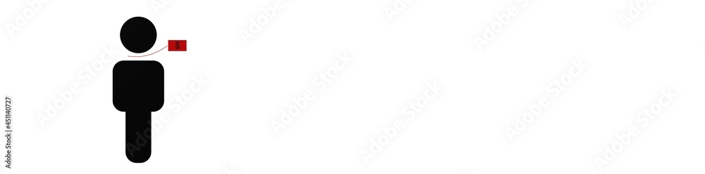 silhouette of a man with a price tag on his neck on a white background ...