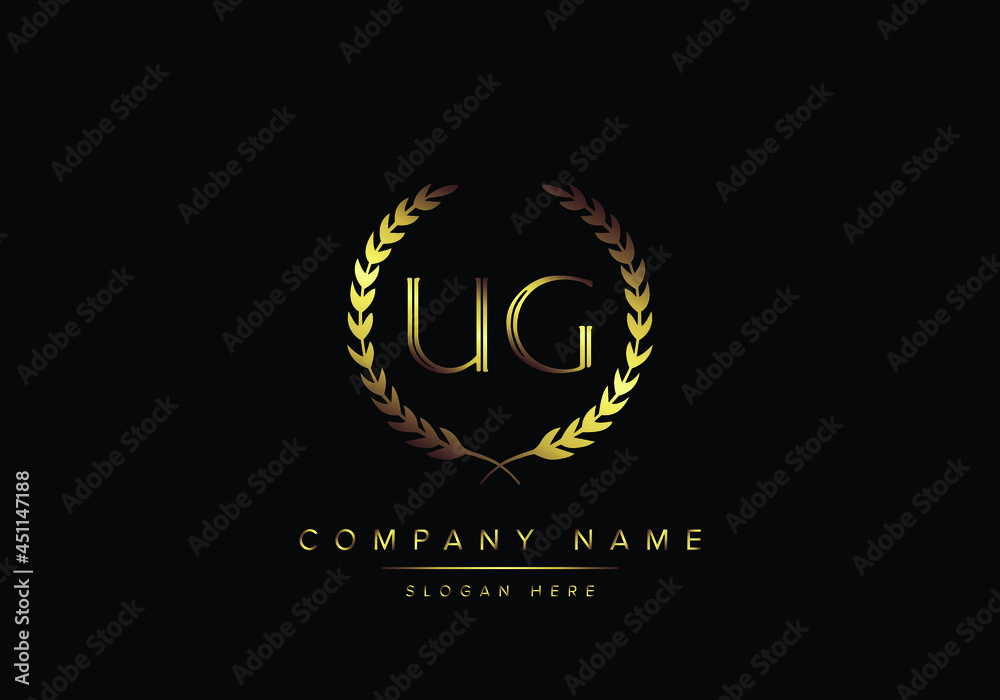 Alphabet letters UG monogram logo, gold color, luxury style vector de ...