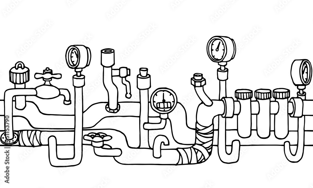 horizontal seamless pattern, water supply system in a house with pipes ...