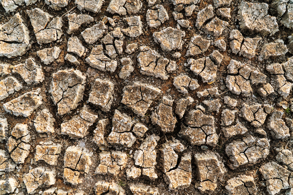 Drought cracked ground earth on top view. Crack soil surface texture ...