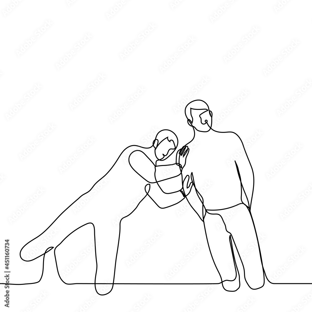 man keeps another man from falling - one line drawing. the concept of ...