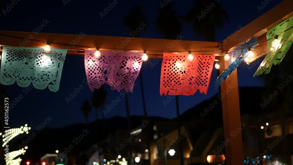 Mexican perforated papel picado banner, festival flags, paper tissue ...