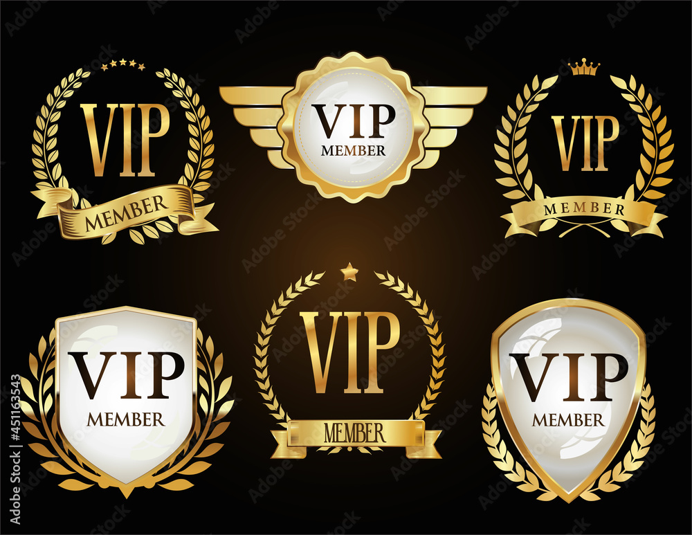 VIP golden laurel wreath and badges collection Stock Vector | Adobe Stock