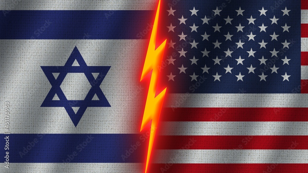 United States of America and Israel Flags Together, Wavy Fabric Texture ...