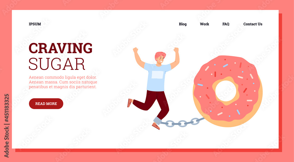 Craving sugar and unhealthy eating habits web banner, flat vector ...
