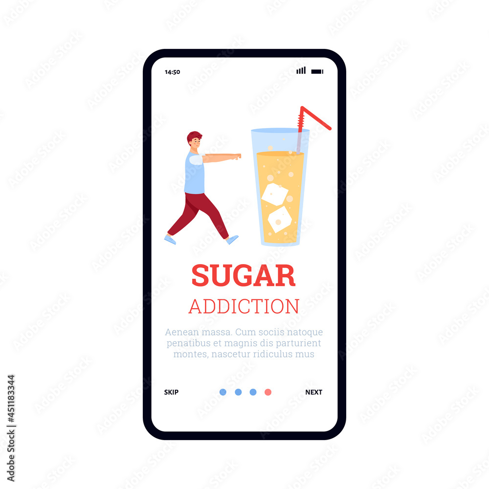 Sugar addiction and unhealthy craving to sweet food, flat vector ...