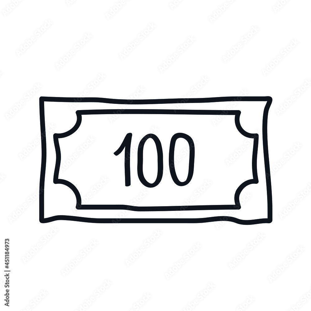 Banknote money logo icon sign Hand drawn ink sketch Currency 100 symbol ...