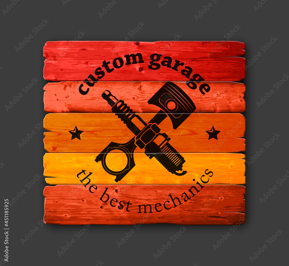 Vintage car symbols wood board background. Car service icon, vehicle ...