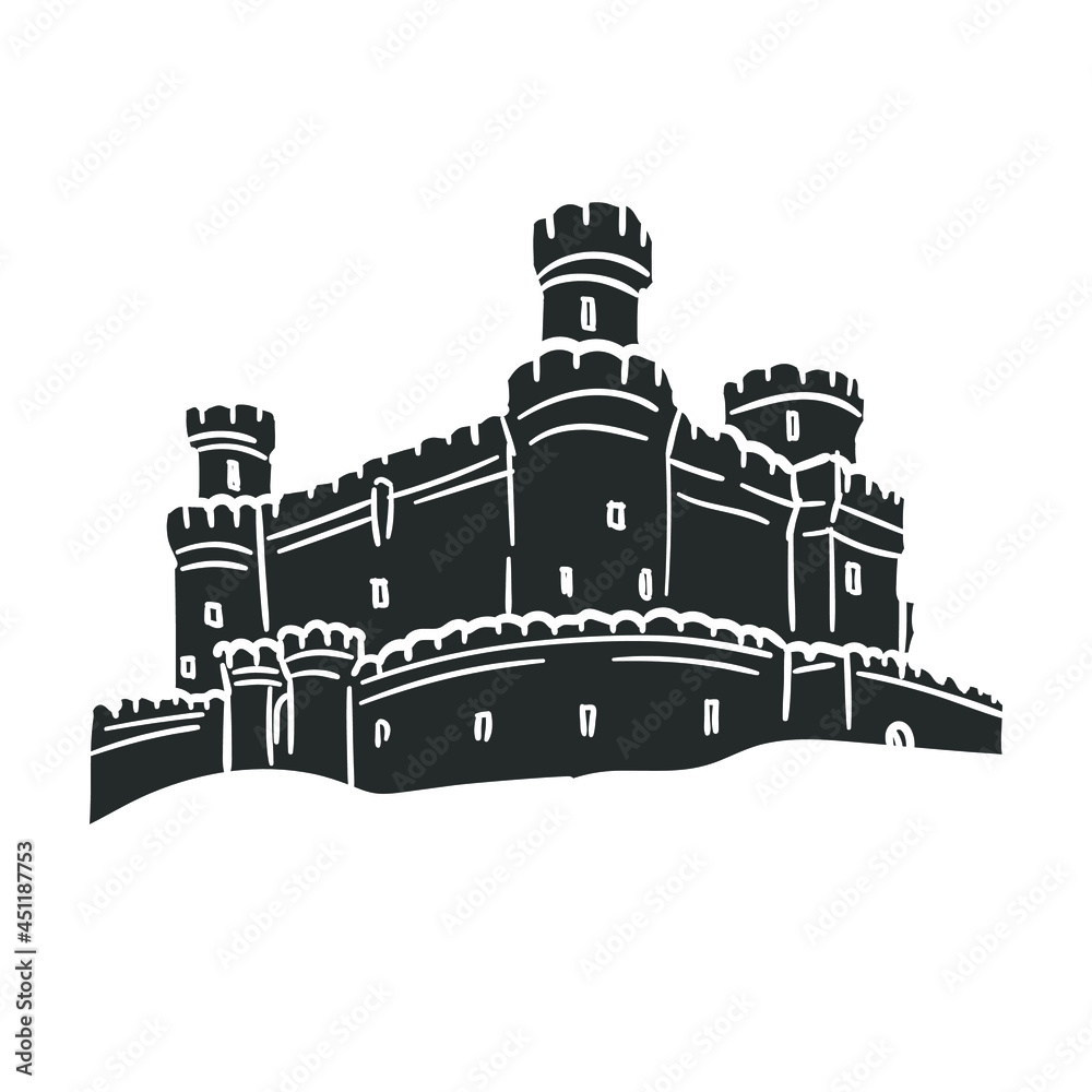 Middle Age Castle Icon Silhouette Illustration. Medieval Building ...