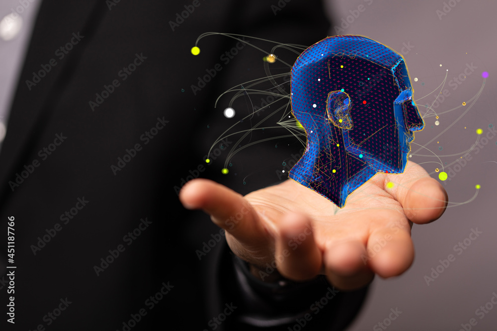 Human head and brain.Deep learning , Machine learning and artificial ...