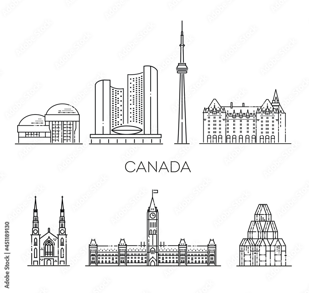 Canada architecture line skyline illustration. famous landmarks Stock ...