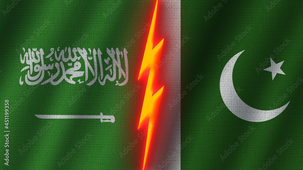 Pakistan and Saudi Arabia Flags Together, Wavy Fabric Texture Effect ...