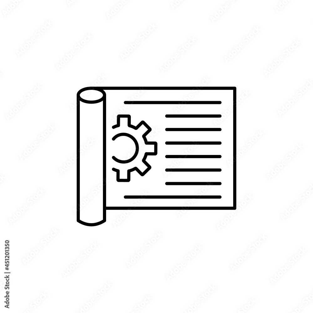 Document with Cog outline icon - vector technical documentation concept ...