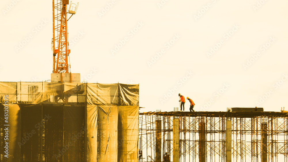 Construction of new residential high-rise buildings. Against the ...