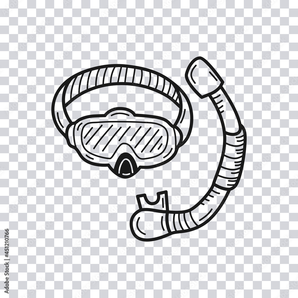 Hand drawn Underwater Mask and Snorkel isolated on transparent ...